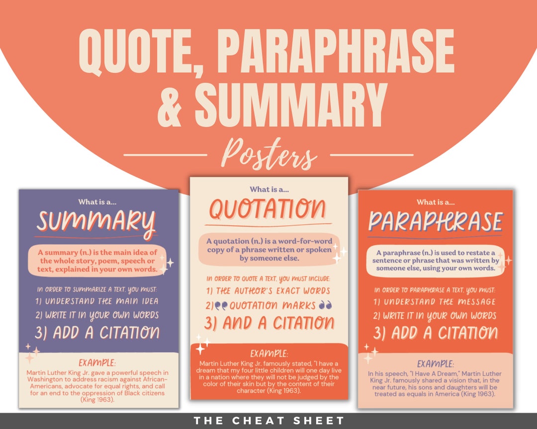 Quote, Paraphrase & Summary Posters Posters for the High School or ... Quote, Paraphrase & Summary Posters Posters for the High School or ...