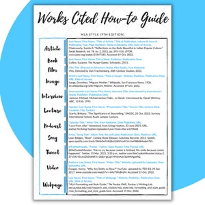 MLA Works Cited Posters; Posters for the High School or Middle School ...