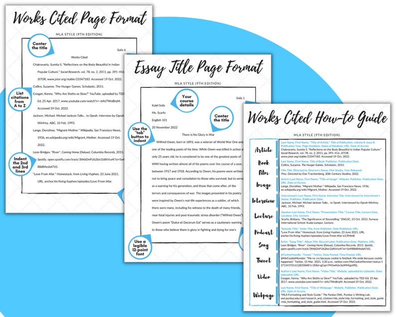 MLA Works Cited Posters; Posters for the High School or Middle School ...
