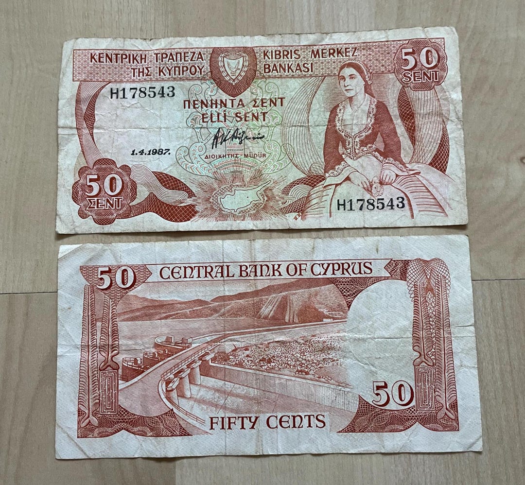 Cyprus 50 Sent 1987 Banknote. - Etsy