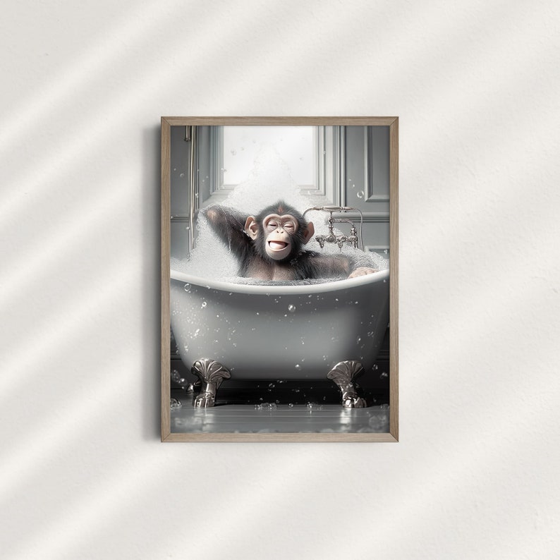 Monkey in the Bathtub Funny Wall Art Digital Print Nursery - Etsy