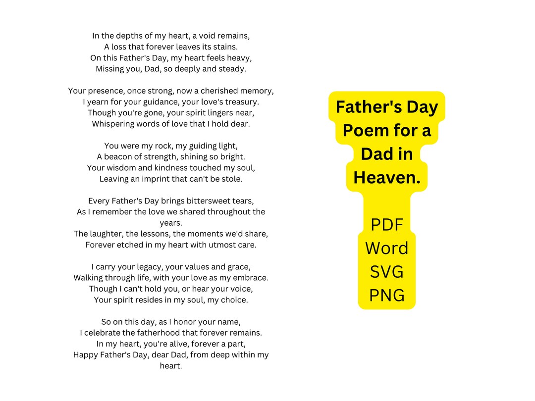 To a Dad in Heaven, Lost Dad Fathers Day Poem, Fathers Day Without Dad ...