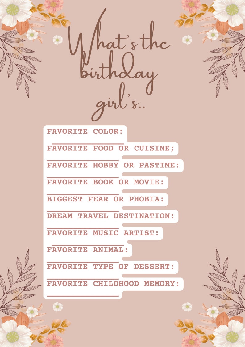 Who Knows the Birthday Girl Best Instant Download and Printable ...