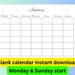 Blank Monthly Calendar, Monday and Sunday Start, Simple Printable ...