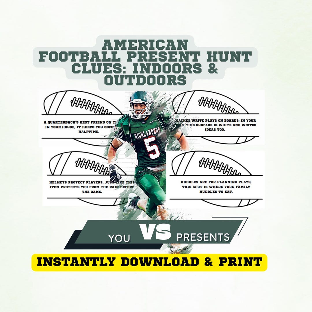 American Football Birthday Hunt Clues, 20 Treasure Hunt Clues, Indoor ...