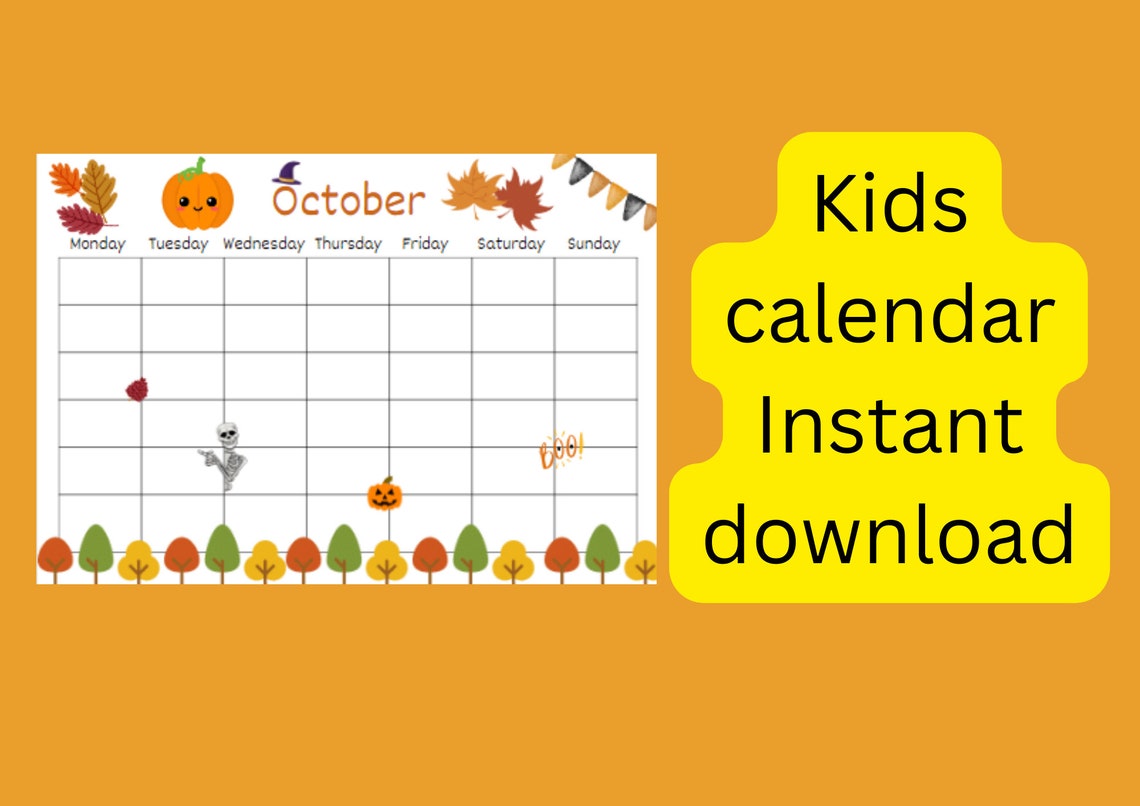 Kids Calendar, Fun Kids Calendar, Instant Printable Children's Calendar ...
