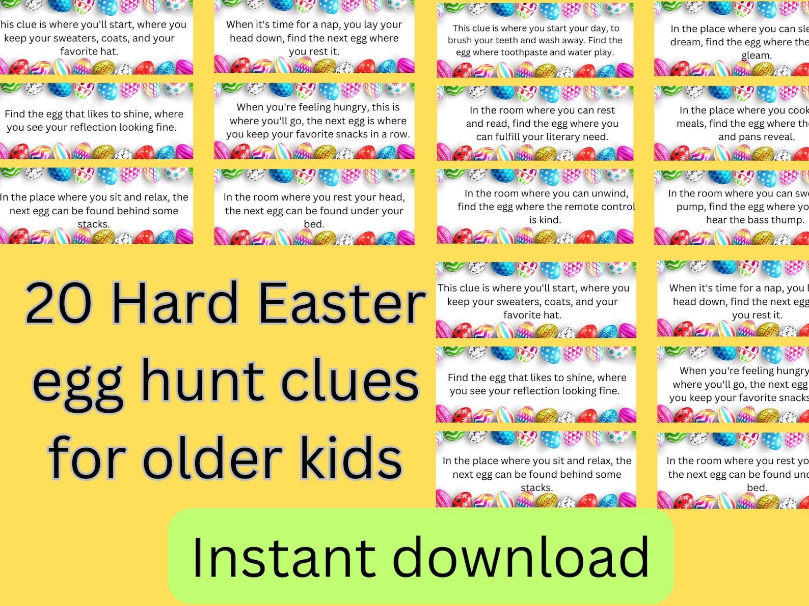 20 Hard Easter Egg Hunt Clues for Older Kids. Easter Egg Scavenger Hunt ...