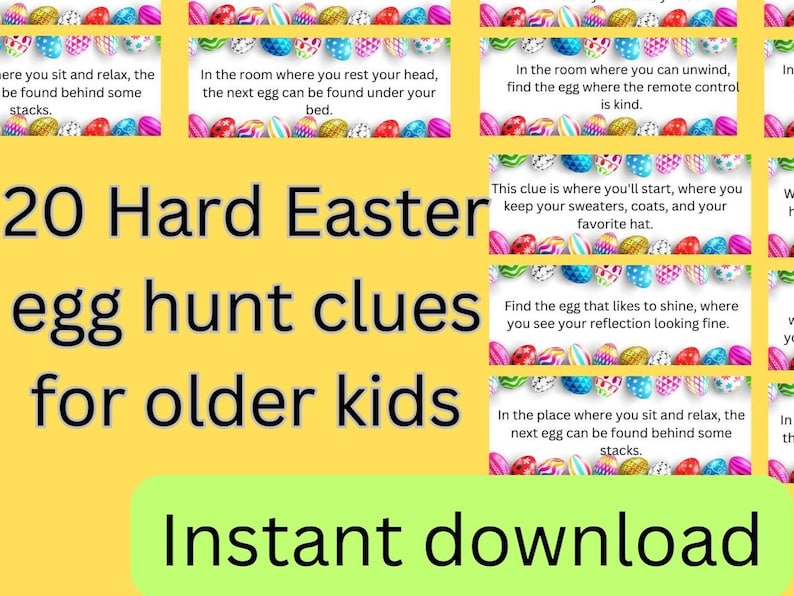 20 Hard Easter Egg Hunt Clues for Older Kids. Easter Egg Scavenger Hunt ...