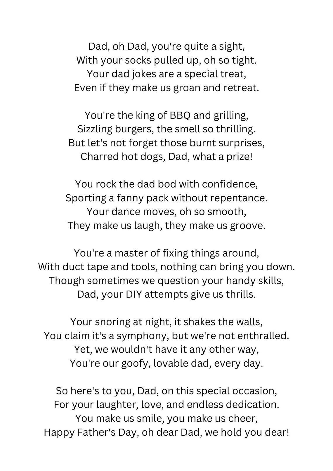 Funny Fathers Day Poem, Fathers Day Funny, Fathers Day Printable ...