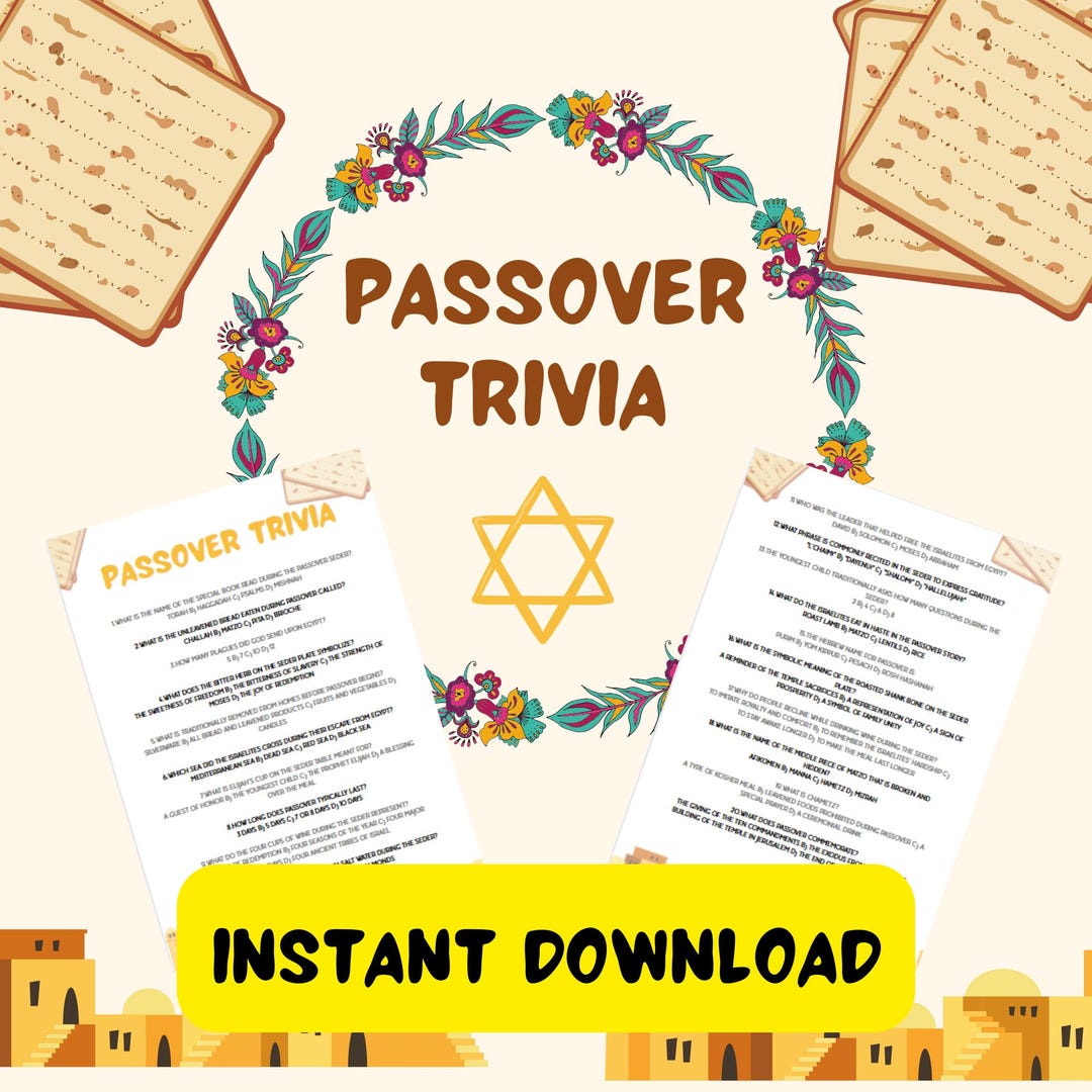Passover Trivia Game Printable, Passover Holiday Party Game, Passover ...
