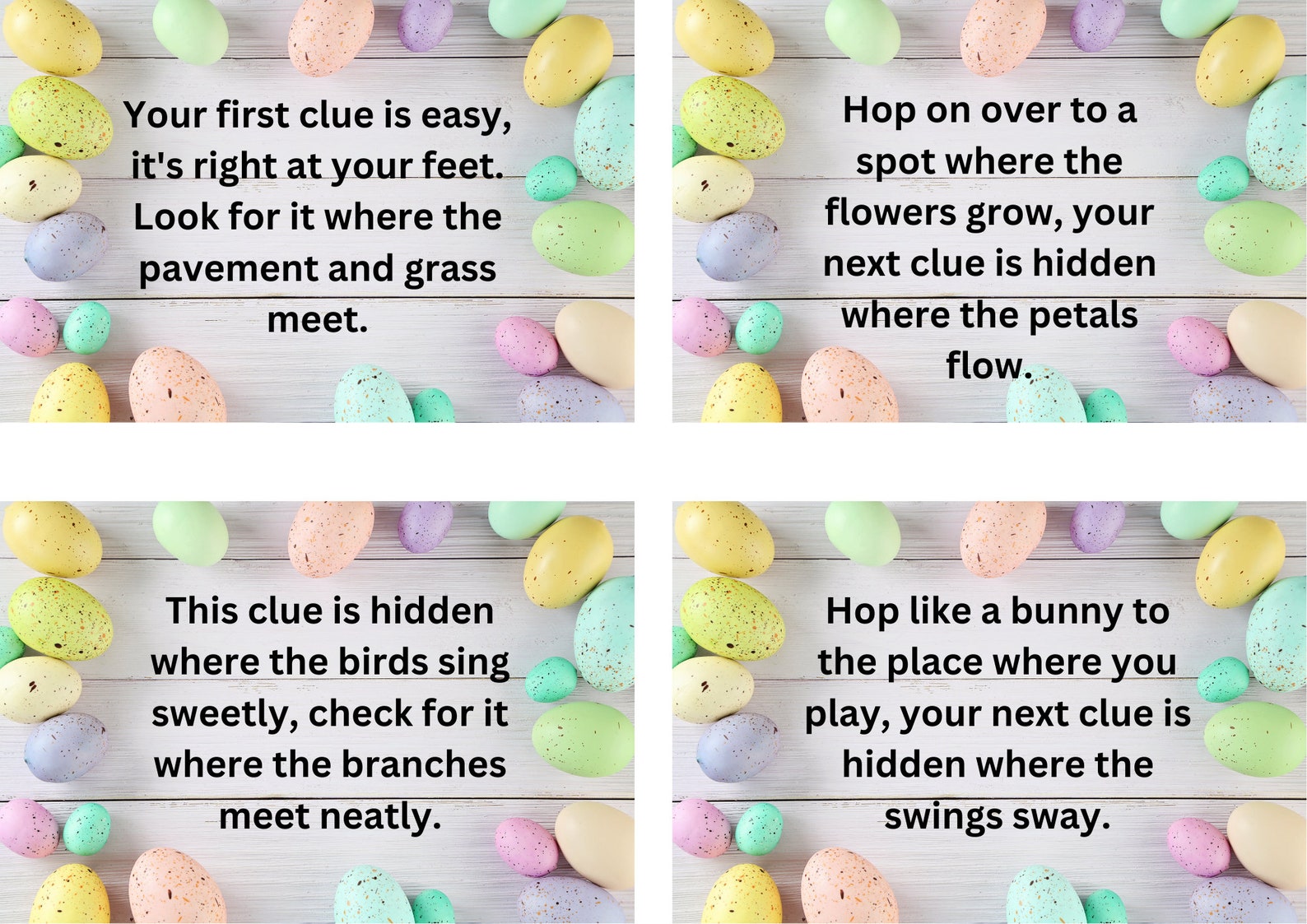 Easter Egg Hunt Clues for Outdoor Scavenger Hunt. Difficulty; Medium ...