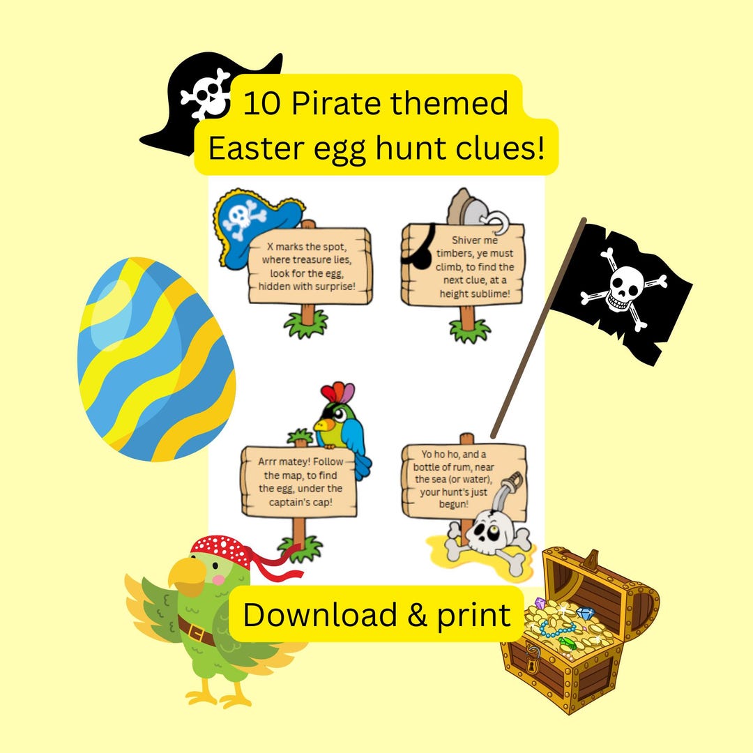 Pirate Theme Easter Egg Hunt Clues, Easter Egg Hunt Pirate Theme, Pirate Scavenger Hunt, Easter ...