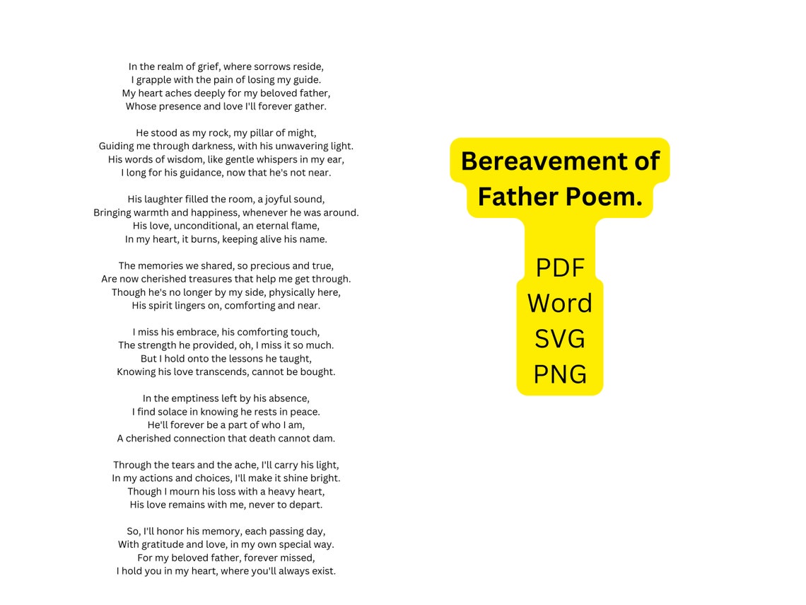 Bereavement of Father Poem Loss of Dad Poem Coping With - Etsy