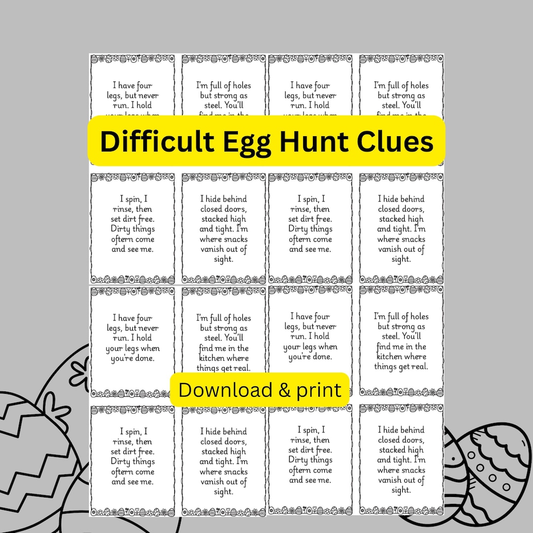 HARD Easter Egg Hunt Clues, Perfect for Older Kids.easter Egg Scavenger ...