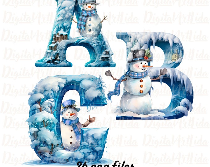 Christmas Alphabet PNG Bundle, Snowman Letters PNG, Christmas Snowman ...