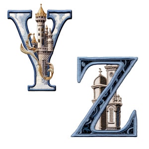 Faux Embroidery Blue Castle Letters Png, Embroidery Letters Castle ...
