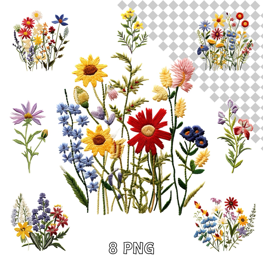 Wildflowers Embroidery Design, Embroidered Floral Png, Imitation ...