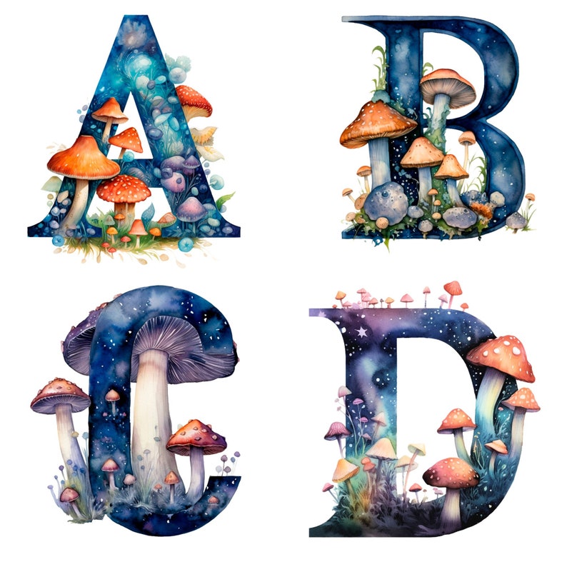 Whimsical Mushroom Letters of Glowing Mushroom Alphabet - Etsy