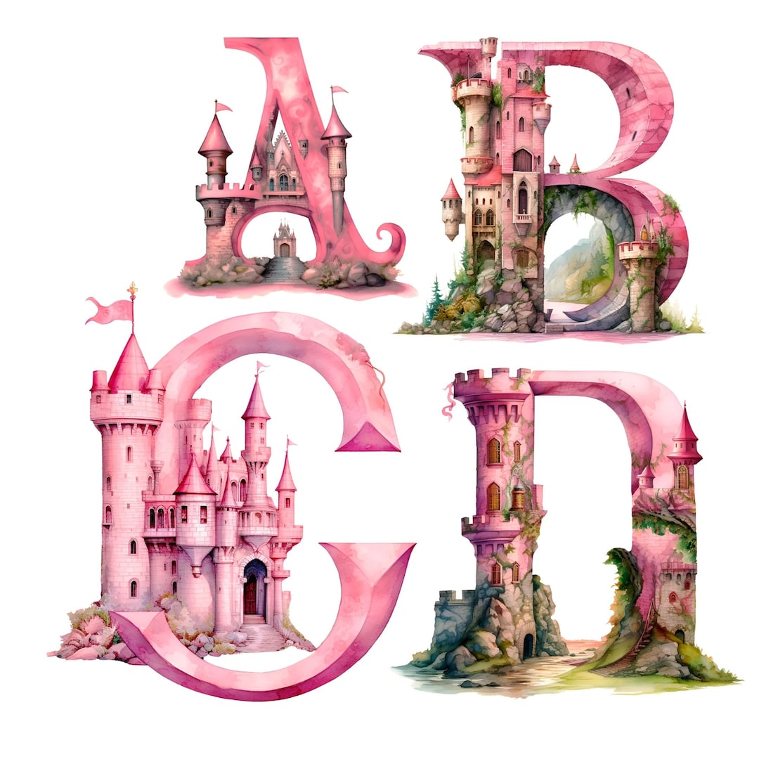 Princess Castle Alphabet PNG | Fairytale Pink Letters | Watercolor ...
