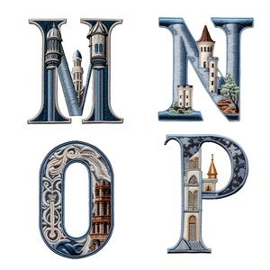 Faux Embroidery Blue Castle Letters Png, Embroidery Letters Castle ...