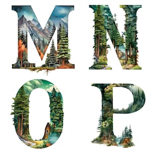 Watercolor Green Woodland Alphabet 26x PNG/ Clip Art Bundle/ Fancy ...