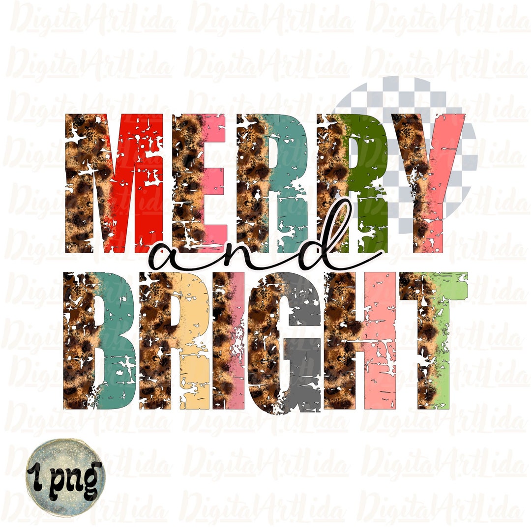 Merry and Bright Png, Merry Christmas Sublimation Download, Leopard ...