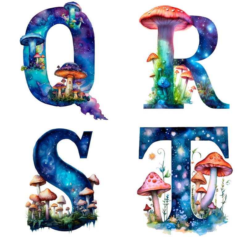 Whimsical Mushroom Letters of Glowing Mushroom Alphabet - Etsy