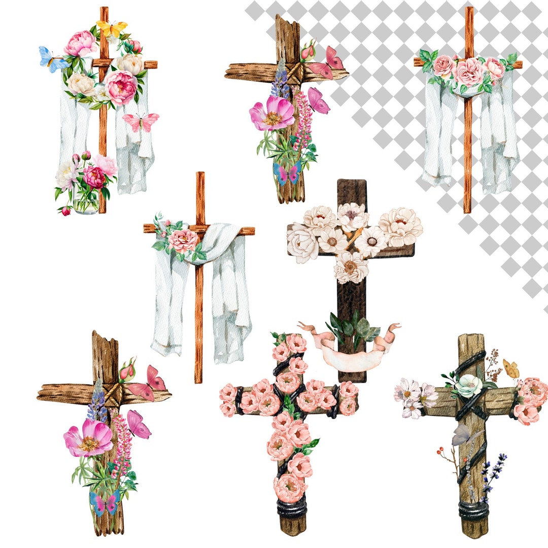 Faith Cross Flowers PNG Bundle, Cross With Watercolor Religion ...