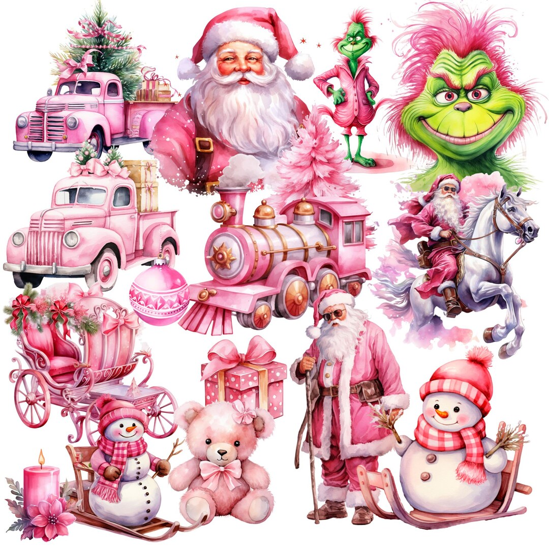 Pink Christmas Clipart Bundle, Watercolor Cozy Cute Holiday Clip Art ...