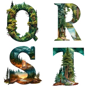 Watercolor Green Woodland Alphabet 26x PNG/ Clip Art Bundle/ Fancy ...