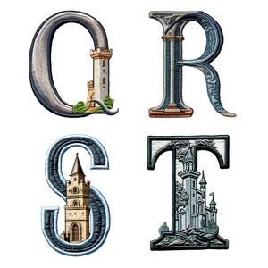 Faux Embroidery Blue Castle Letters Png, Embroidery Letters Castle ...