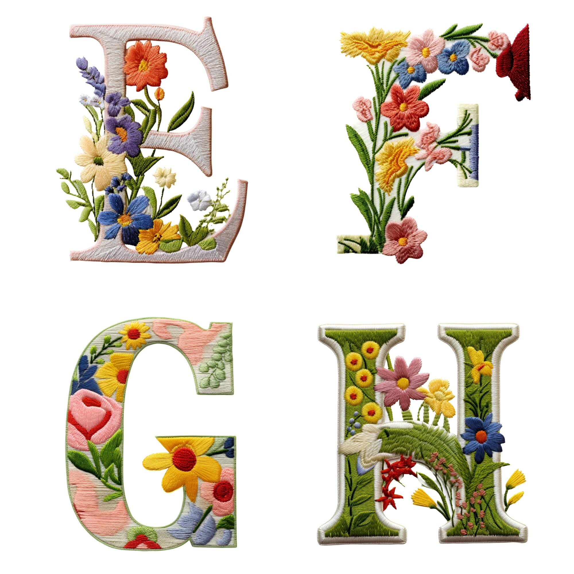 Wildfloweras Letters Png, Spring Faux Embroidery PNG Alphabet Bundle ...