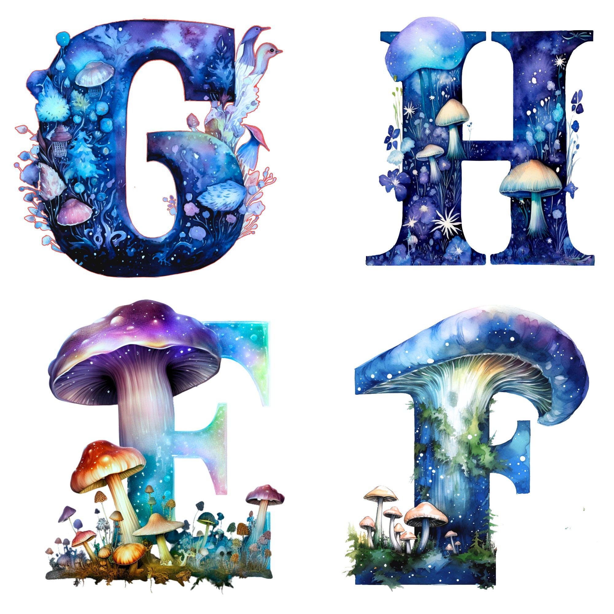 Whimsical Mushroom Letters, of Glowing Mushroom Alphabet, Printable ...