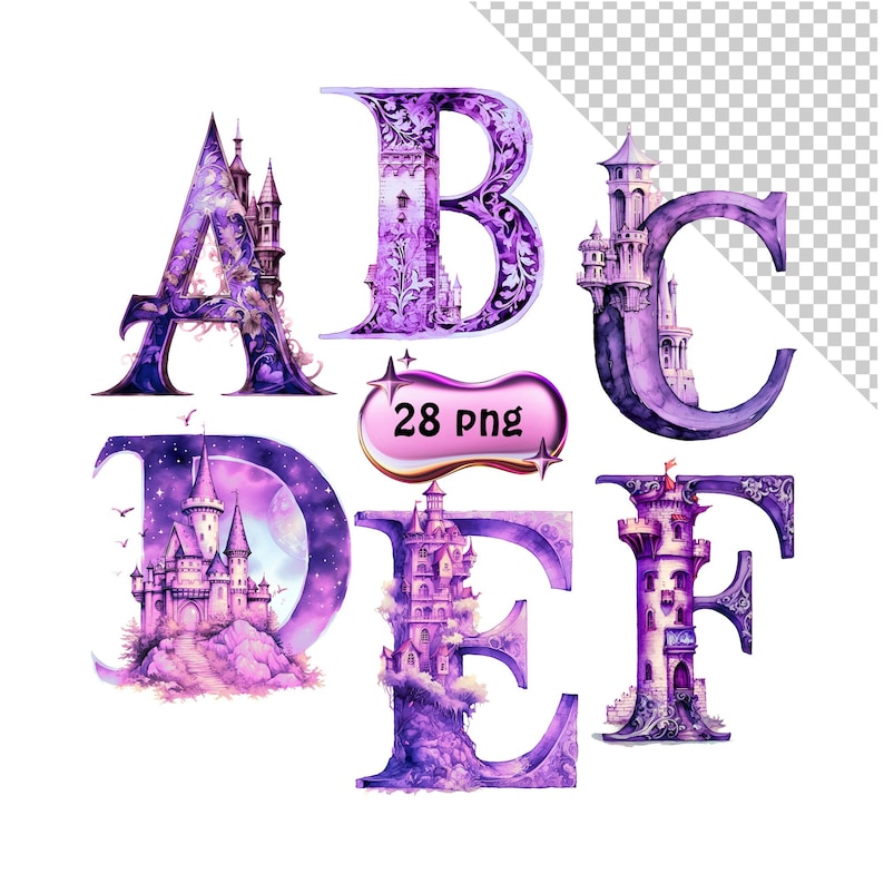 Purple Princess Castle Letters Png, Fairytale Castle Alphabet ...