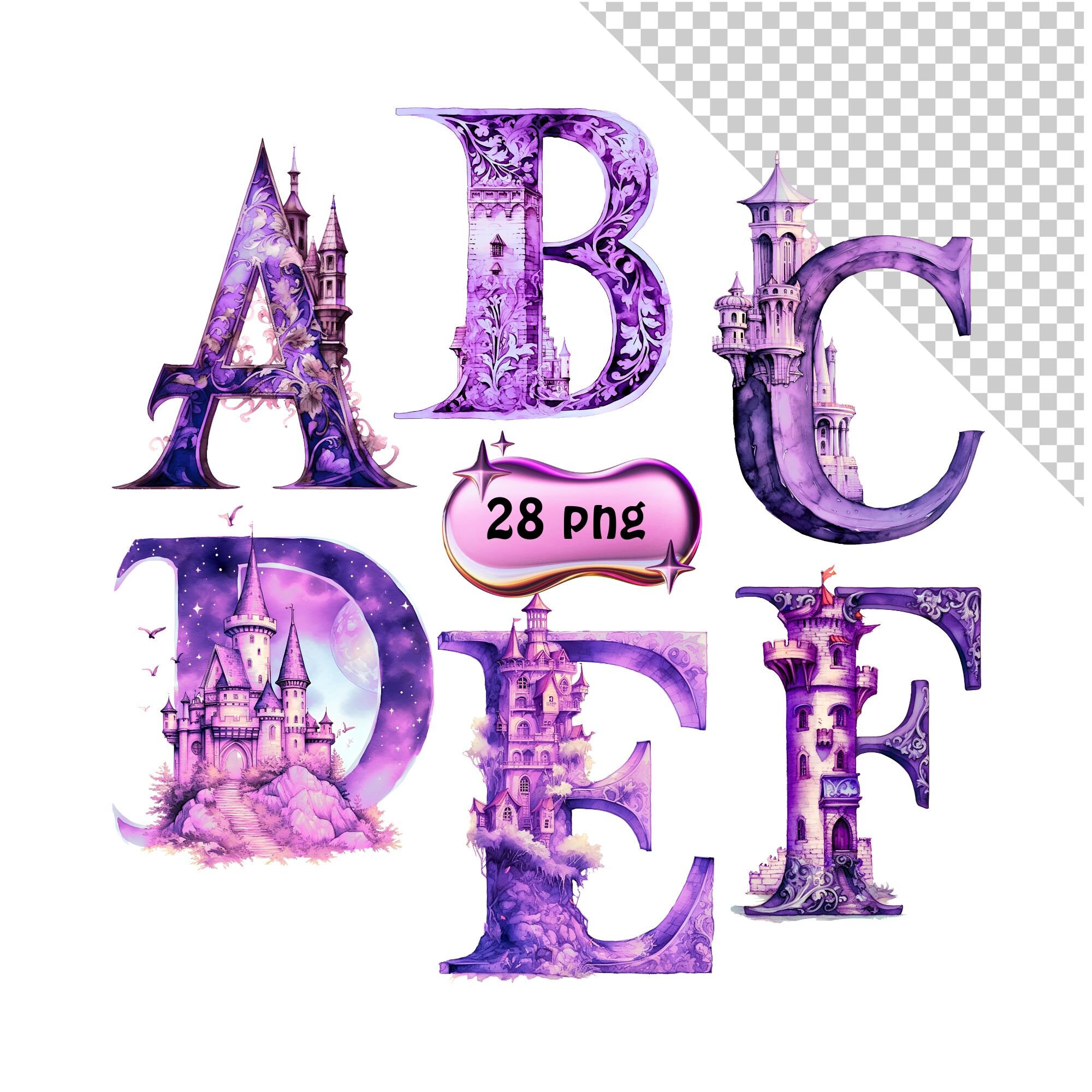 Purple Princess Castle Letters Png, Fairytale Castle Alphabet ...