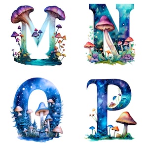 Whimsical Mushroom Letters, of Glowing Mushroom Alphabet, Printable ...