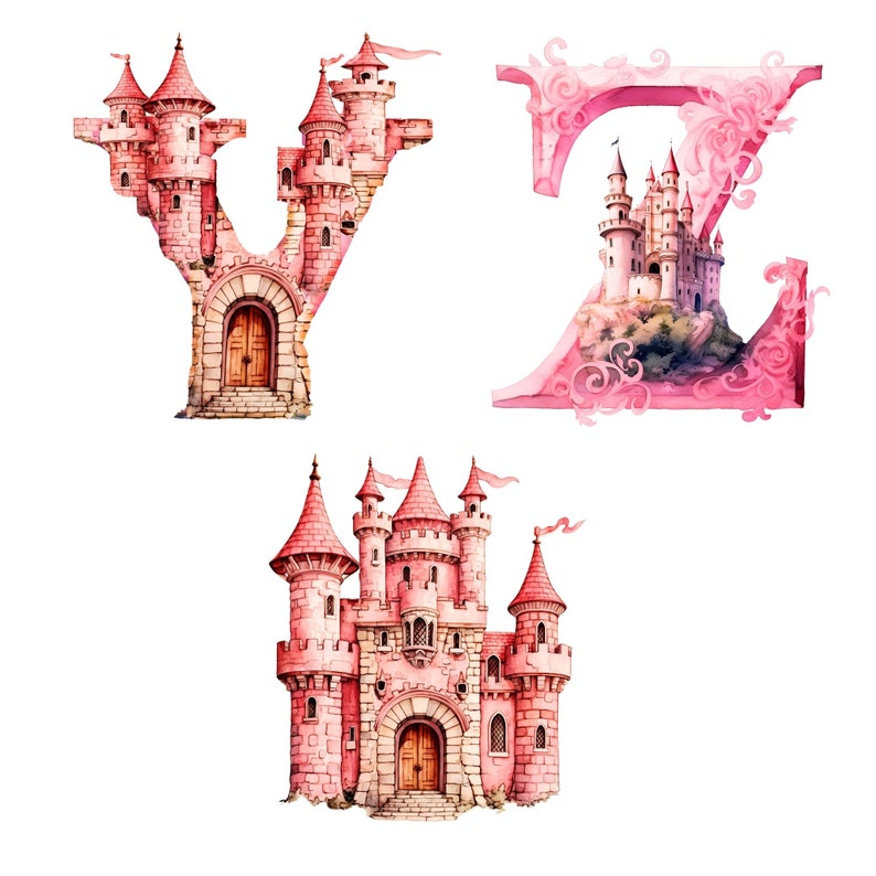 Princess Castle Alphabet PNG | Fairytale Pink Letters | Watercolor ...