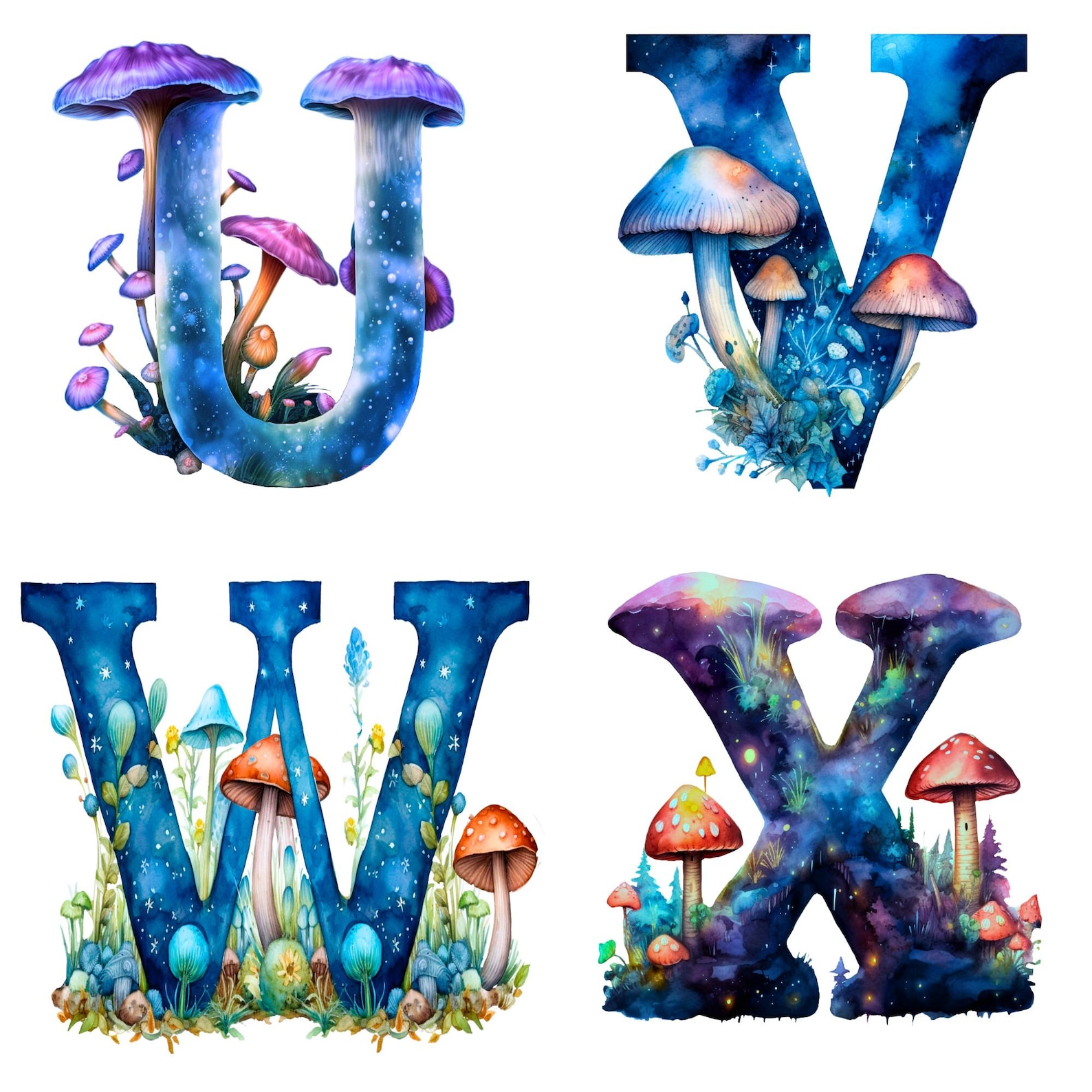 Whimsical Mushroom Letters of Glowing Mushroom Alphabet - Etsy