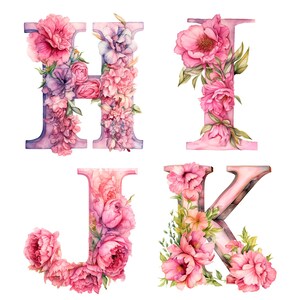 Watercolor Floral Letters Alphabet Clipart: Pink Peonies PNG Set ...