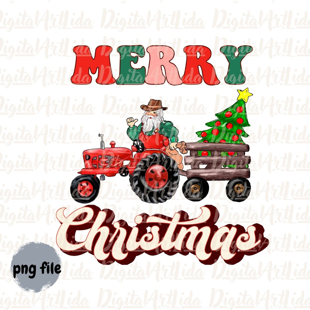 Merry Christmas Farm Png Red Farm Traktor PNG Merry - Etsy