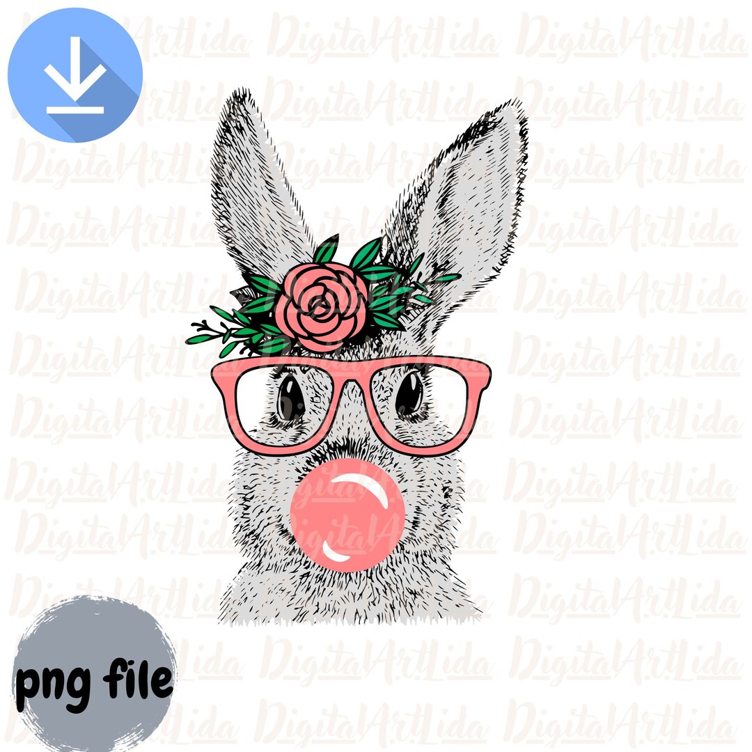 Bunny PNG, Bunny With Glasses & Bubblegum PNG, Pink Easter Bunny PNG ...