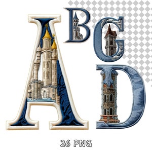 Faux Embroidery Blue Castle Letters Png, Embroidery Letters Castle ...