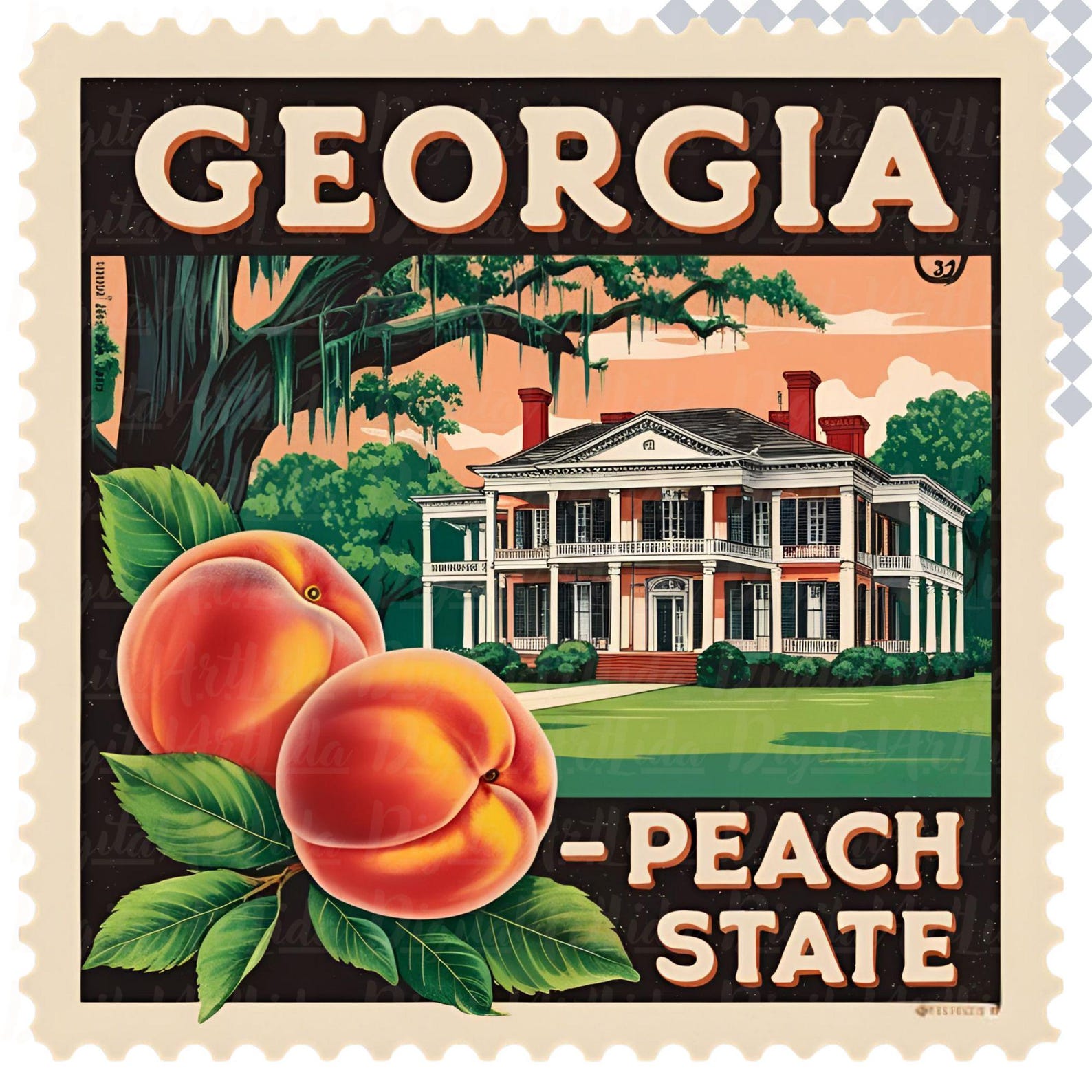 Georgia State Stamp Design: Vintage PNG Digital Download - Etsy