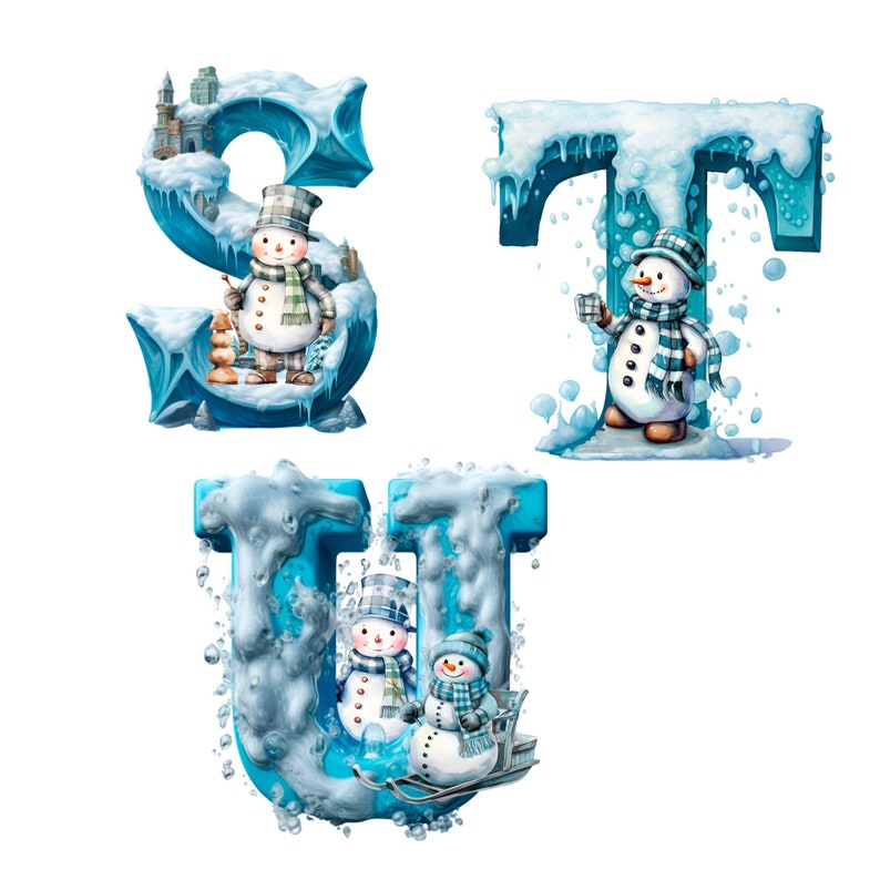 Watercolor Snowman Alphabet: Doodle Letters PNG (digital Download) - Etsy