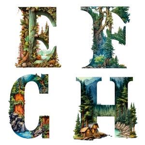 Watercolor Green Woodland Alphabet 26x PNG/ Clip Art Bundle/ Fancy ...