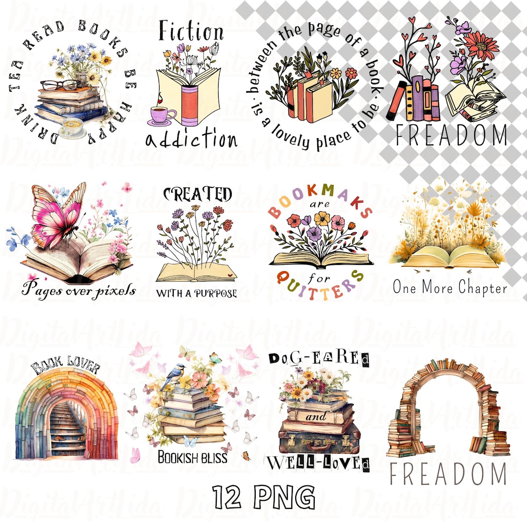 Books Quotes Bundle Png Instant Download, Booktrovert Lover File, Book ...
