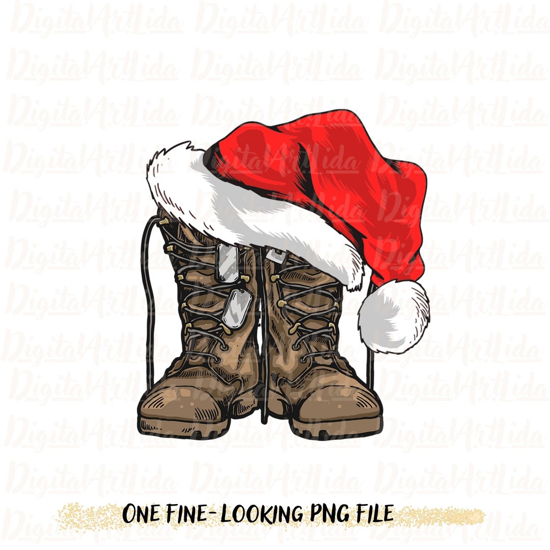 Army Christmas Png, Veteran Christmas Png, Combat Boots Png, Santa Hat ...