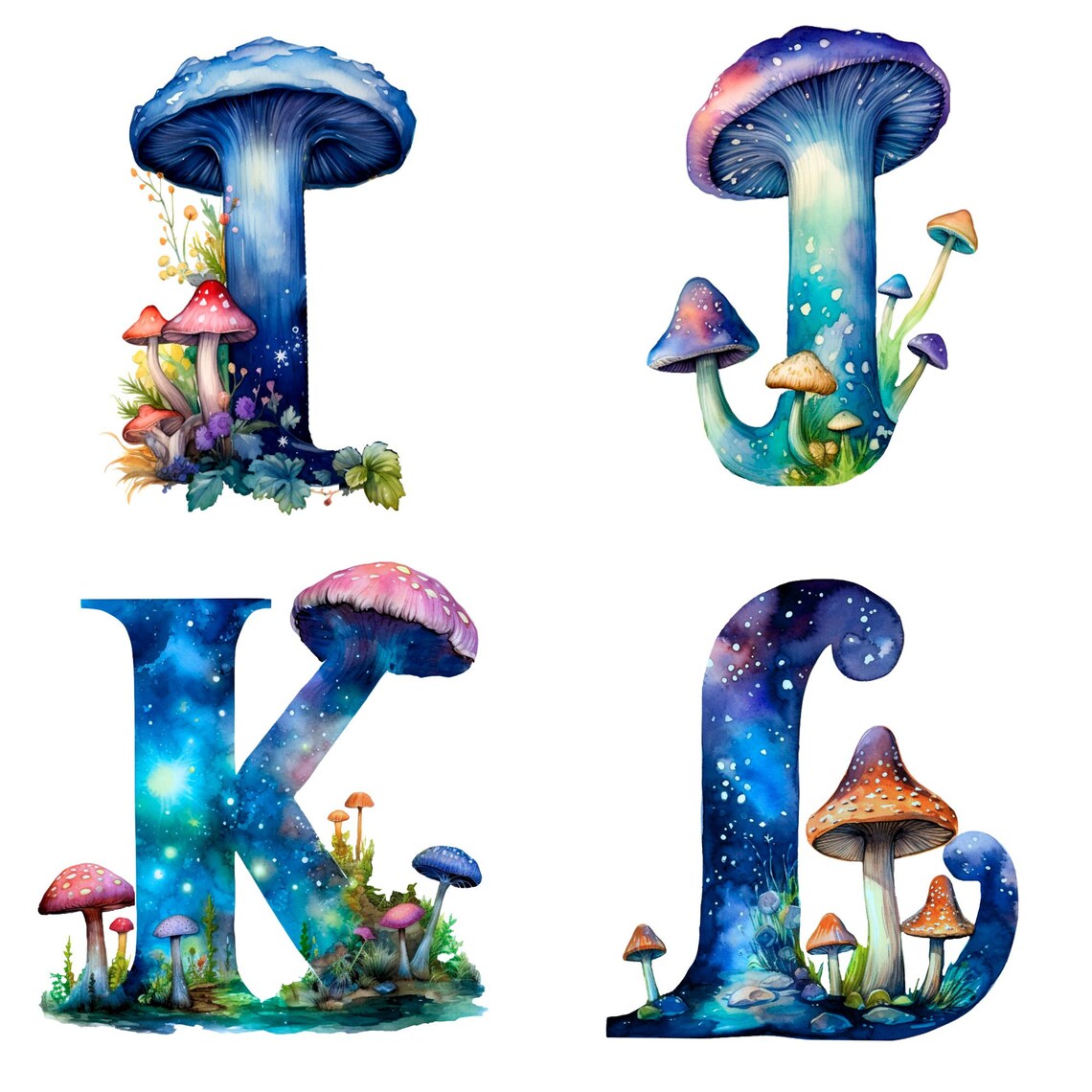 Whimsical Mushroom Letters, of Glowing Mushroom Alphabet, Printable ...