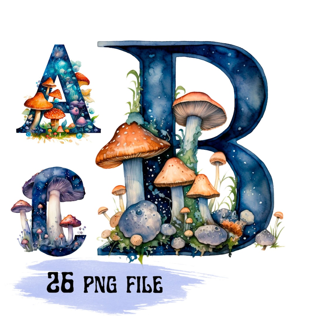 Whimsical Mushroom Letters, of Glowing Mushroom Alphabet, Printable ...