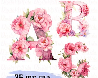 Watercolor Floral Alphabet Letters Clipart PNG Set of Floral Pictures ...